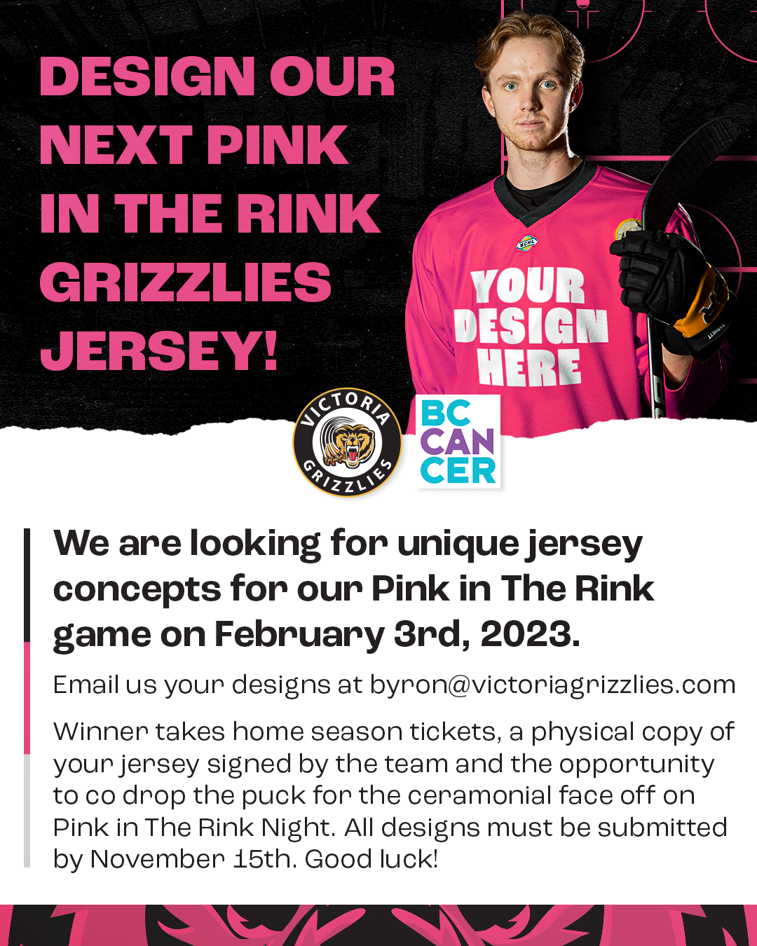 PINK IN THE RINK JERSEY CONTEST | Victoria Grizzlies
